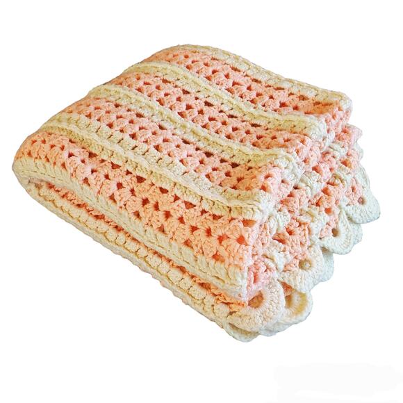 No Brand | Bedding | Vintage Handmade Cream Pink Peach Crochet Knitted ...
